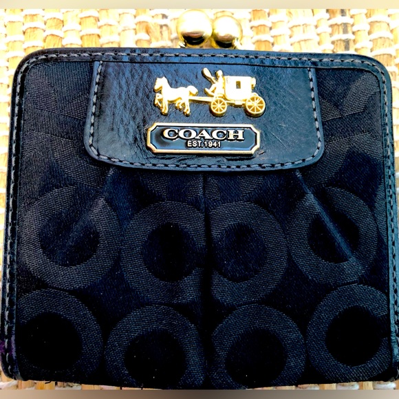 Coach | Bags | Coach Bi Fold Blk Slim Wallet Pink Leather Inside ...